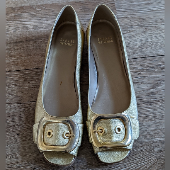Stuart Weitzman | Shoes | Stuart Weitzman Leather Sole Gold Peep Toe ...